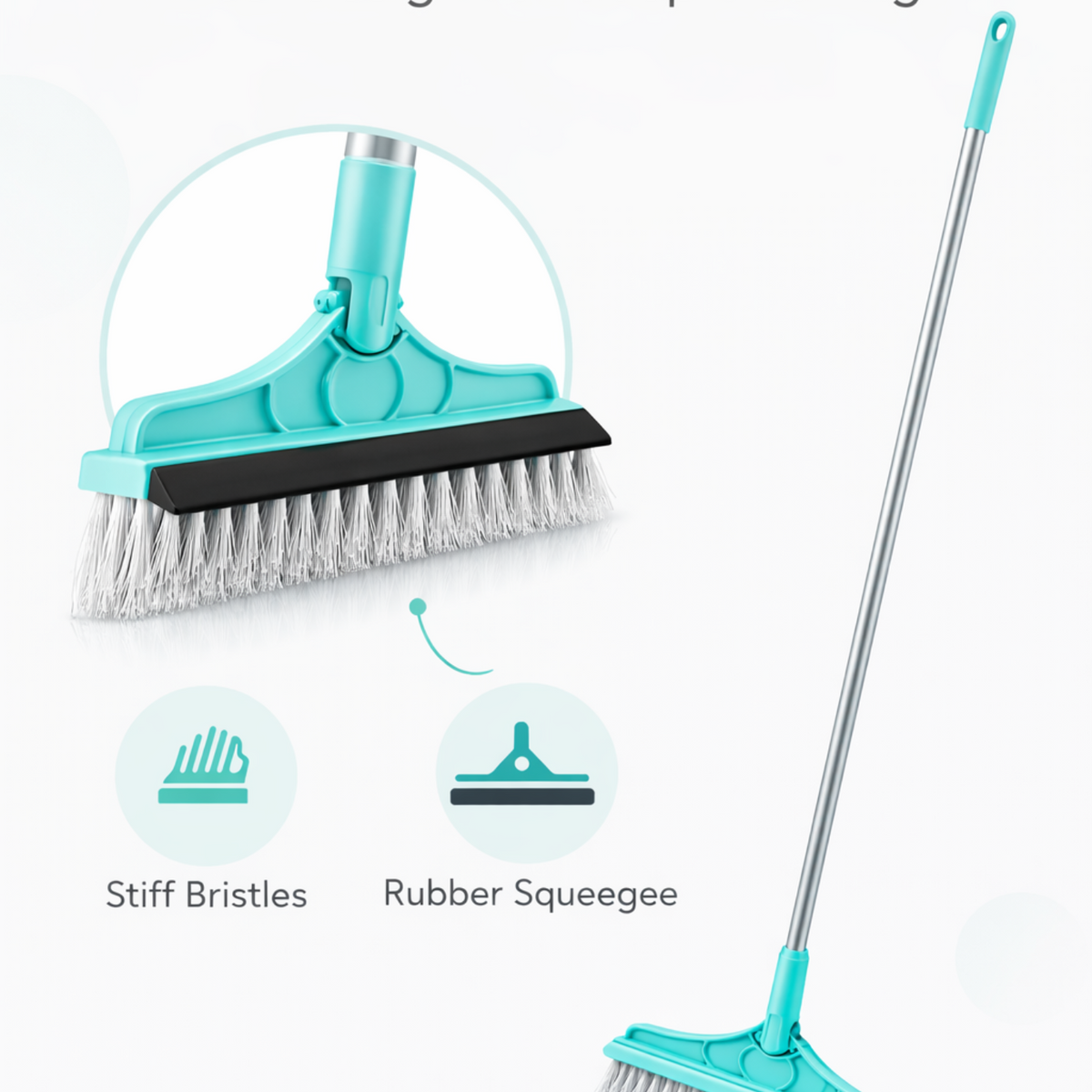 Zidello 2-in-1 Floor Scrubber Brush & Rubber Wiper for Tiles & Bathroo