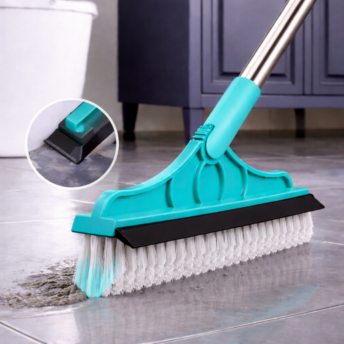 Zidello 2-in-1 Floor Scrubber Brush & Rubber Wiper for Tiles & Bathroo